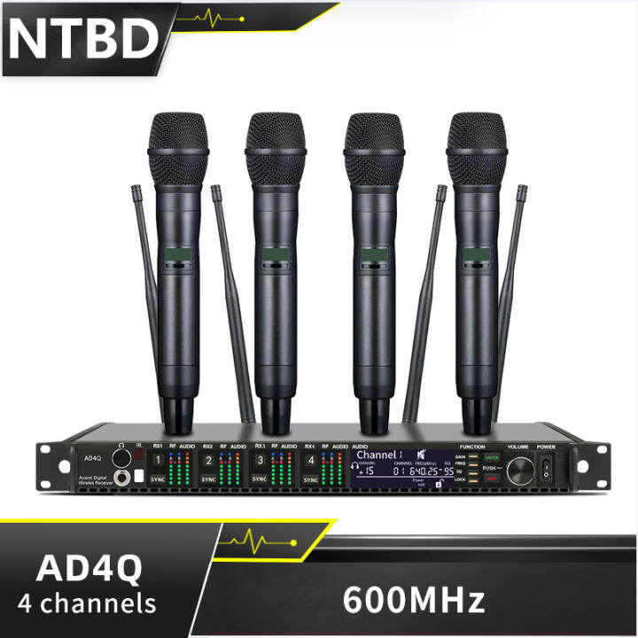 NTBD-pro AD4Q Professional Wireless Microphone System True Diversity 4 Channels UHF Wireless Mic ...