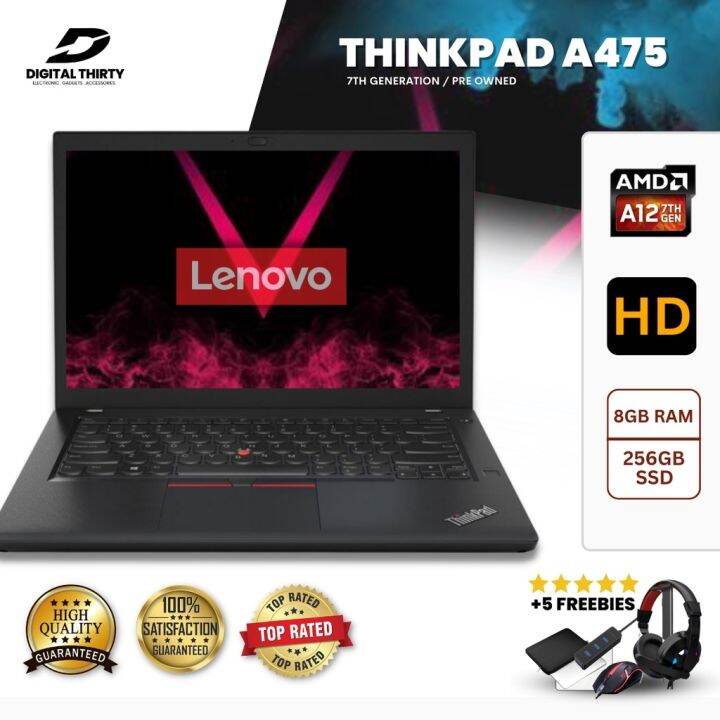 Lenovo ThinkPad A475 AMD A12-9800B Win 10 14 HD Display 8GB DDR4 256GB ...