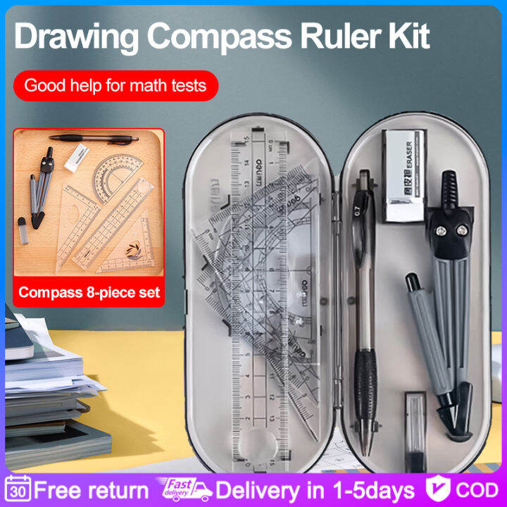 【In stock】Deli compasses student drawing set 8-piece set compass ruler ...