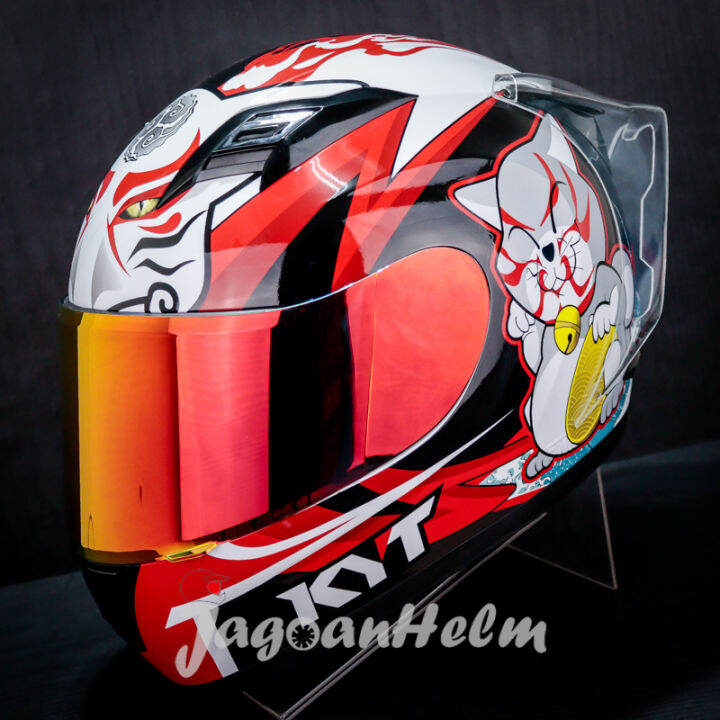 KYT HELM R10 KABUKI CAT GLOSSY | BLACK RED | FLAT VISOR | Lazada Indonesia