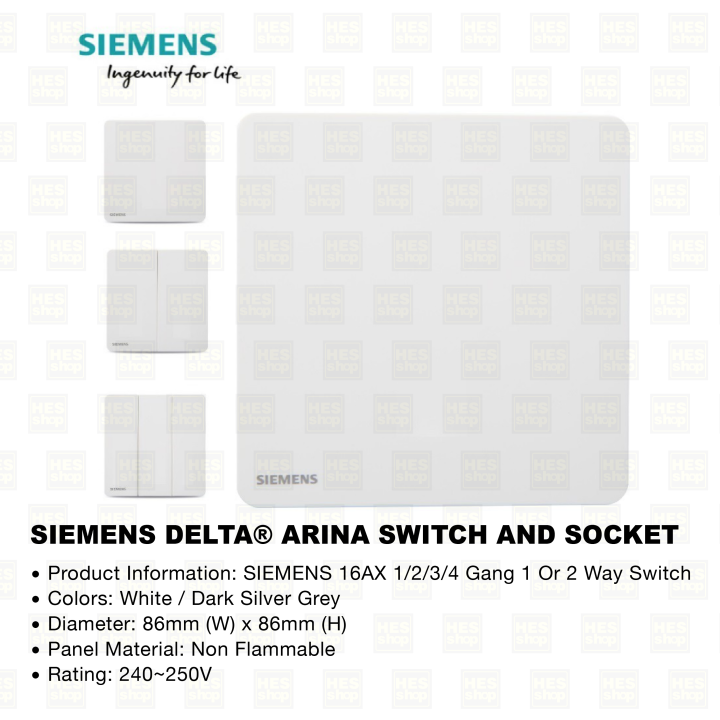SIEMENS DELTA® ARINA SWITCH AND SOCKET 16AX 1/2/3/4 GANG 1 OR 2 WAY ...