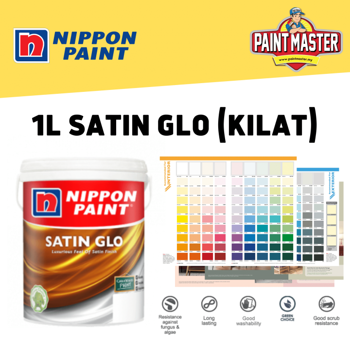 1L Nippon Paint Satin Glo Interior Paint / Interior Wall / Cat Dalam ...
