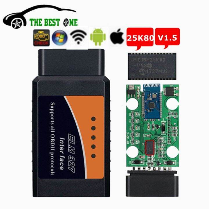 PIC18F25K80 Bluetooth-Compatible ELM327 V1.5 OBD2 Car Diagnostic Interface WIFI ELM 327 1.5 IOS ...