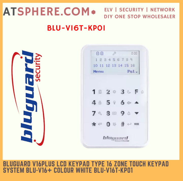 Bluguard Alarm V16PLUS V16+ V16 16 Zone LCD Touch Keypad for V16 Alarm System use White with ...