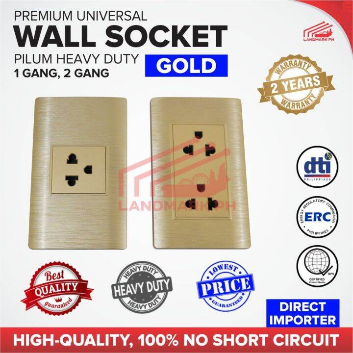 Premium Wall Socket Universal 1, 2 Gang GOLD Wide Series / Heavy Duty ...