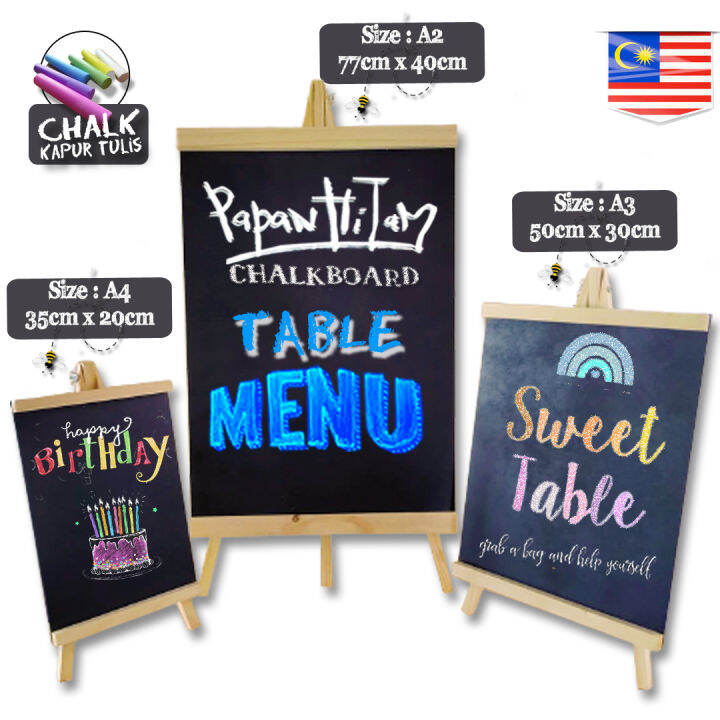 Table Menu Board Wood ChalkBoard Blackboard Papan Hitam Cafe Canteen ...