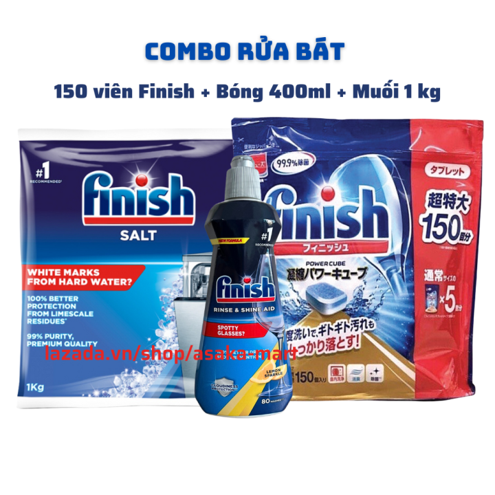 Combo Viên rửa bát Finish 150 viên + Muối Finish 1kg + Nước làm bóng ...