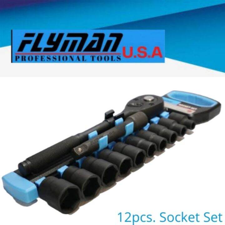 FLYMAN USA 12pcs SOCKET SET 1/2 Drive 6 Point Heavy Duty Tool Set ...