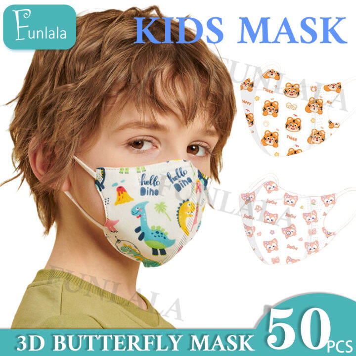 FUNLALA 3D Face Mask Kids 50Pcs 3D Mask Cartoon Design 3D Mask ...