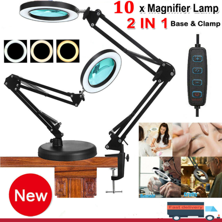 Magnifier LED Lamp 10X Magnifying Glass Desk Table Light Reading Lamp ...