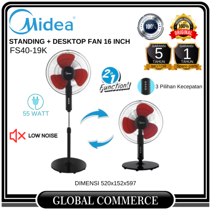 Midea Kipas Angin 2in1 16 Inch FS40-19K Standing + Desktop Fan | Lazada Indonesia
