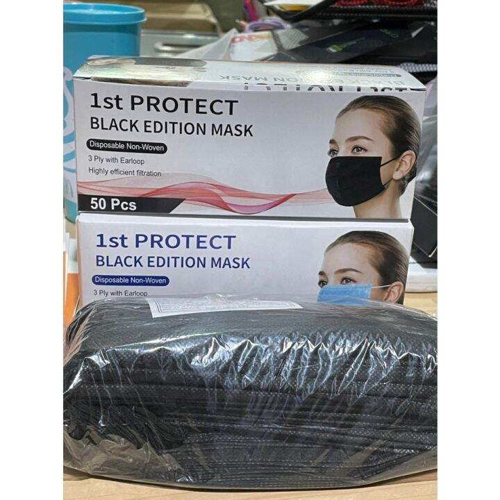 [Hitam] Masker 3 PLY disposable (50pcs) MASKER 3 PLAY BLACK EARLOP ...