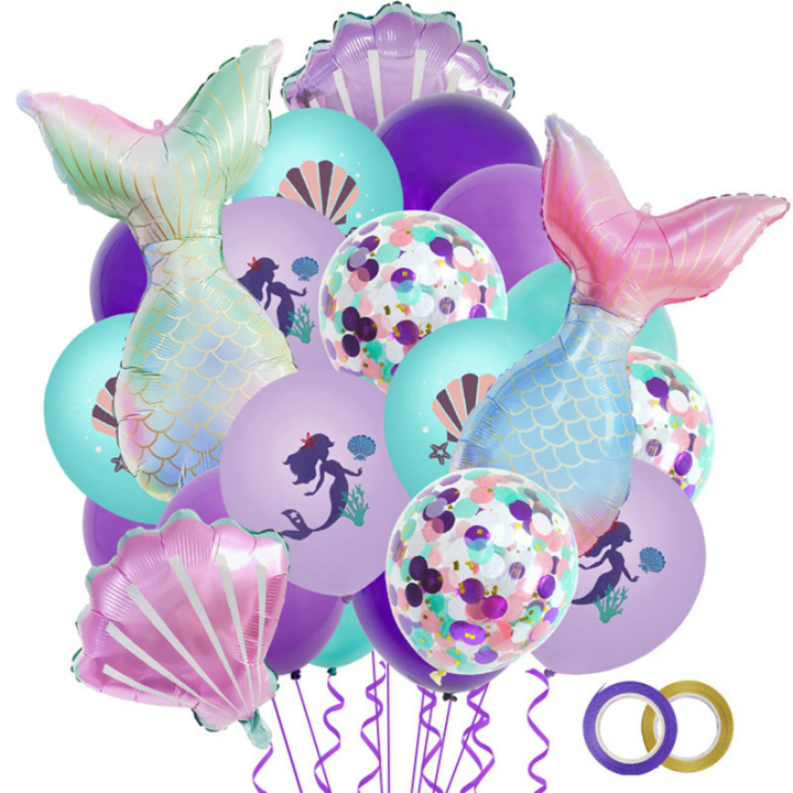 Mermaid Theme Balloons Tail Sea Shells Balloons, Mermaid Latex Confetti ...