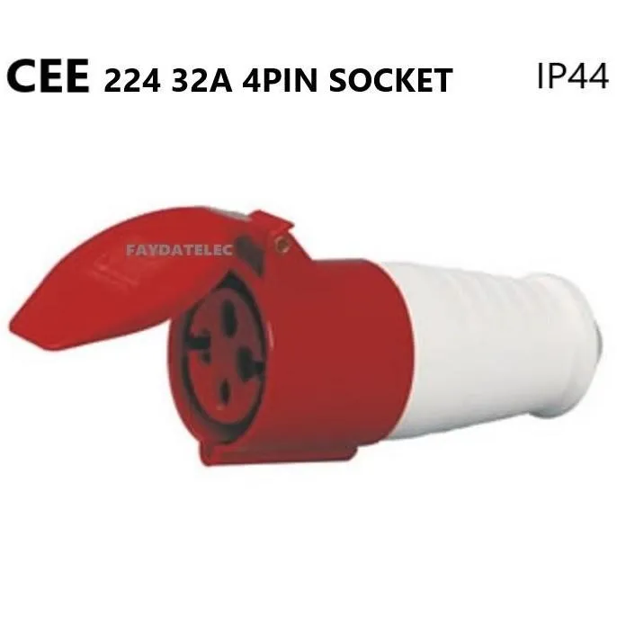224 32A 4PIN INDUSTRIAL CONNECTOR SOCKET (RED) IP44 / 32 AMPERE 4 PIN CONNECTOR SOCKET (380V ...