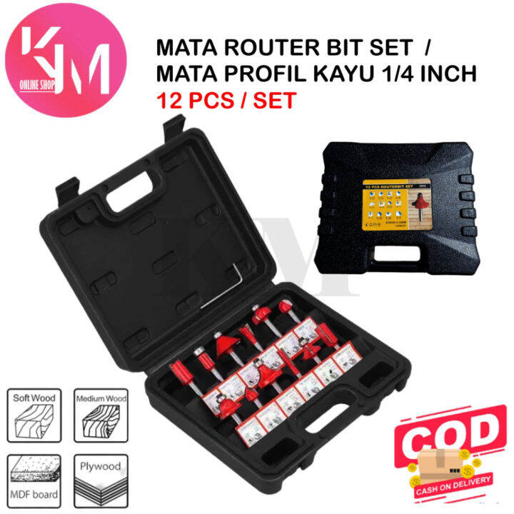 Mata Profil Set 12pcs Trimmer Router Bits Set 1/4Inch Mata Router ...