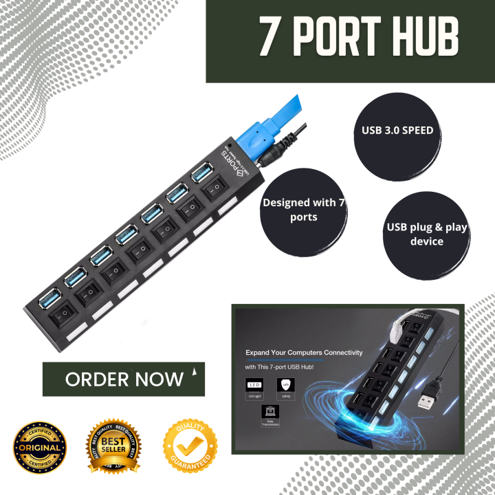 "UNO" USB 7 PORT HUB WITH ON / OFF SWITCH 7 PORT USB SPLITTER USB 2 ...