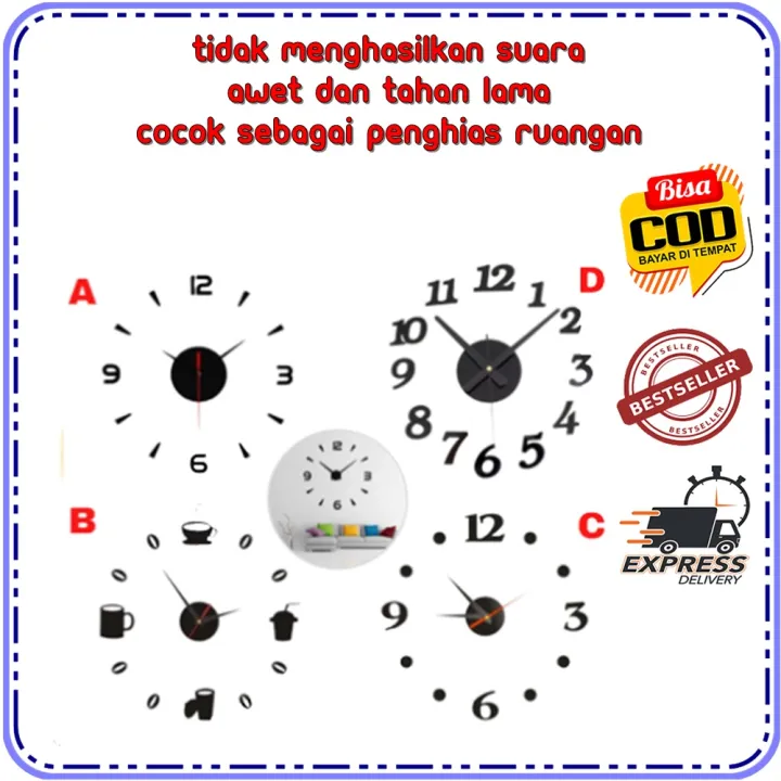 Jam Dinding Tempel DIY Analog 3D Modern Giant Wall Clock Silent Quartz ...