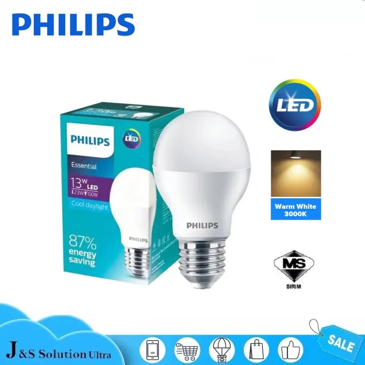 Philips 13W Essential LED bulb E27 Warm White 3000k | Lazada