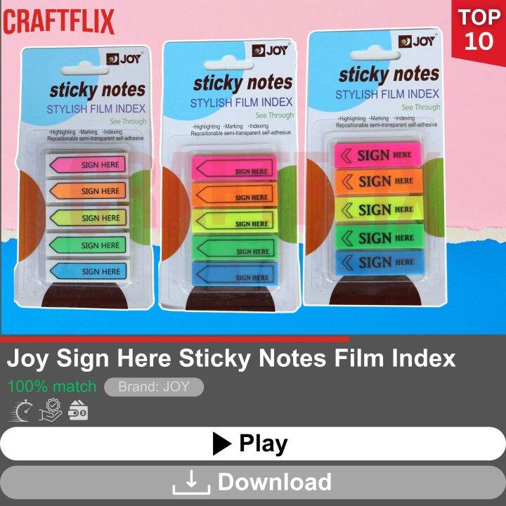Art wub. JOY STICKY NOTES Per pack, With film index 5 in 1 sign here ...