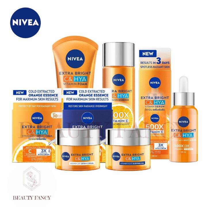 Nivea Extra Bright C&HYA Vitamin C Hyaluron Serum/Essence Water/Day Serum Cream/Night Sleeping ...