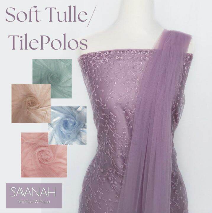 1/2 meter Kain Tile Polos / Kain Soft Tulle / Kain Tile meteran / Bahan ...
