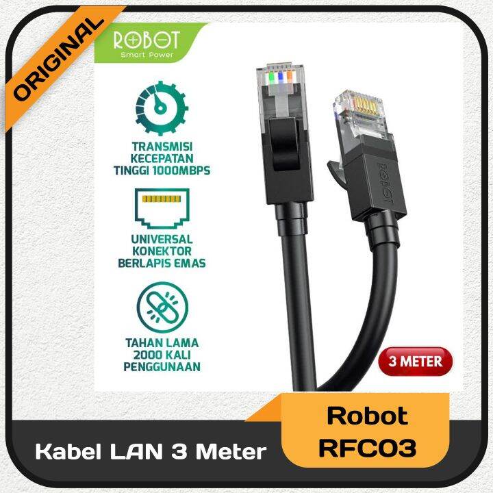 Kabel LAN 3 Meter Robot RFC03 UTP Cat 6 Compatible with all RJ45 | Lazada Indonesia