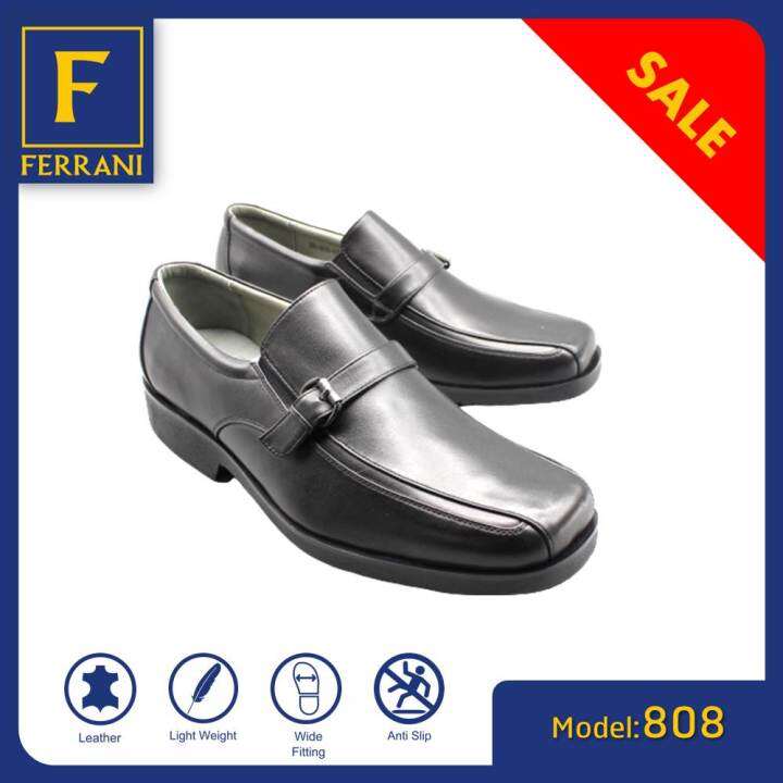 FERRANI รองเท้าทำงาน รุ่น808 สีดำ หนังแท้ หน้ากว้าง เบา ใส่สบาย ...