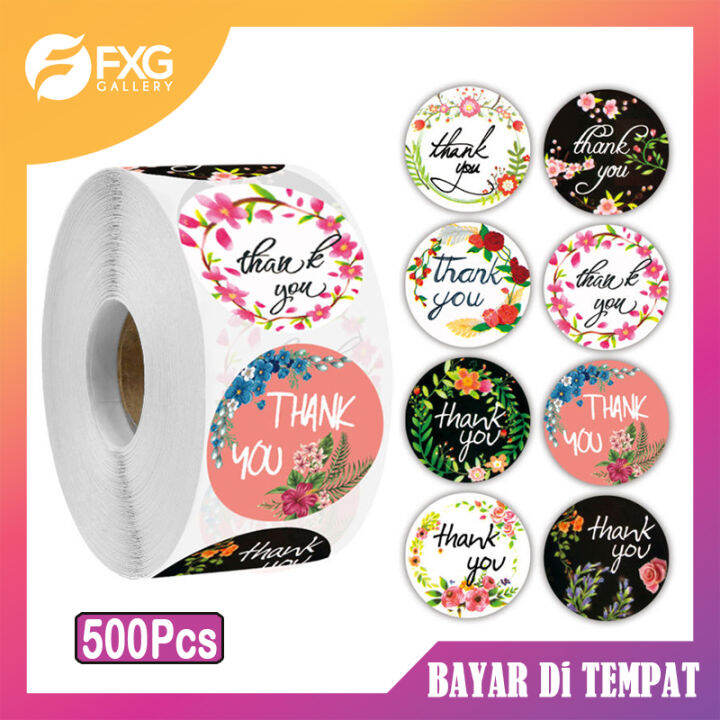 FXG - 1 Roll 500 PCS Sticker Label Makanan Tulisan Thank You For Your ...