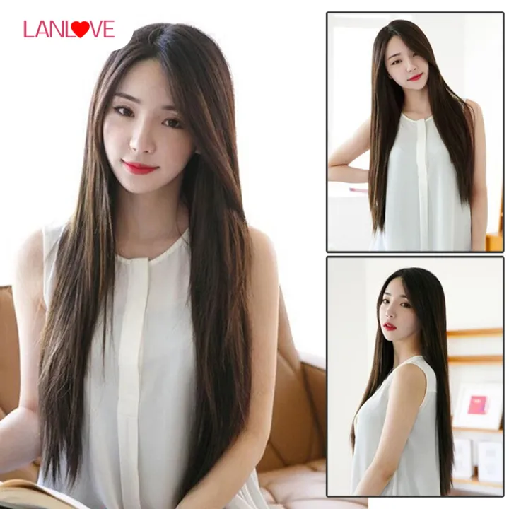 LANLOVE ผู้หญิงยาวตรงวิกผมผ้าไหมแฟชั่นนามสกุลผมปุยจำลองผมปกผมที่มองไม่เห็นเปลี่ยนอุปกรณ์ผมส่วน ...