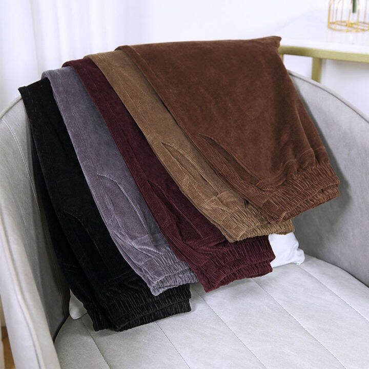 ตรงกางเกงผู้หญิงขนาดบวก4XL 2022ฤดูใบไม้ร่วงและฤดูหนาวใหม่หลวมสบายๆกางเกงผ้าลูกฟูกสีทึบกางเกงเอว ...