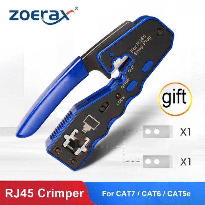 RJ45 Crimp Tool Pass Through Crimper Cutter for Cat6a Cat6 Cat5 Cat5e ...