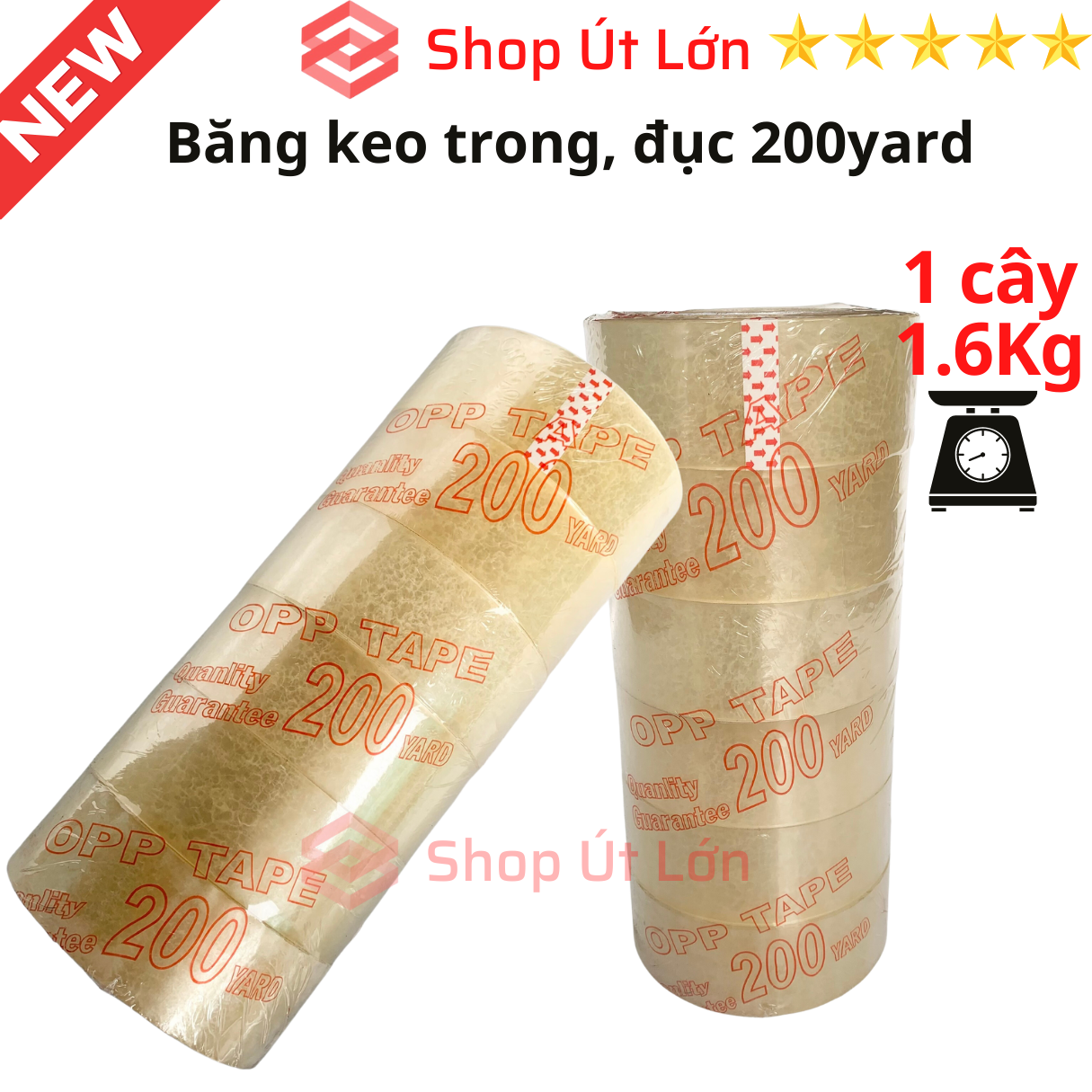 Băng keo trong, đục 200yard, nặng 2kg, rộng 4.7cm, lõi giấy 5mm. Mua từ 4 cây được kèm dao cắt ...