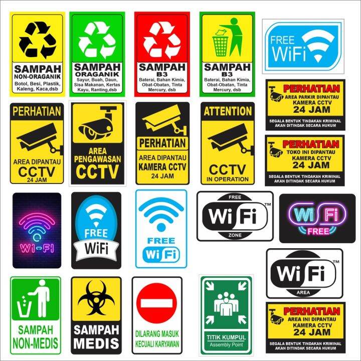 Stiker Sticker Label Cctv Free Wifi Buang Sampah Titik Kumpul Laminasi ...
