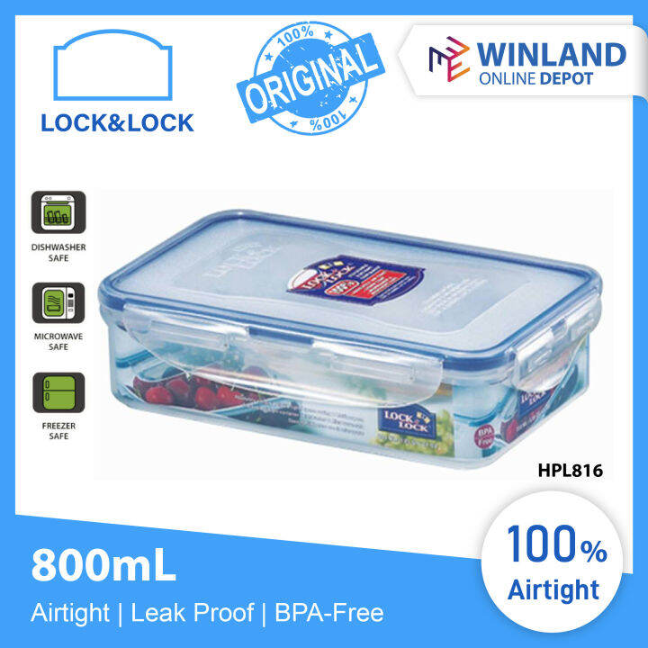 LocknLock by Winland Classic 100% Airtight Rectangular Food Container Storage 800ML Lock & Lock ...