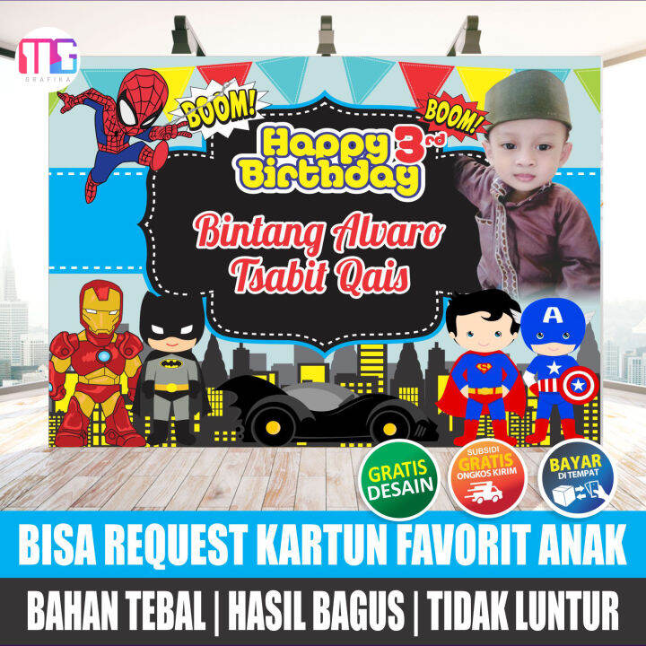 Cetak Banner Spanduk Ulang Tahun Ultah Anak TEMA Superher0 - Backdrop ...