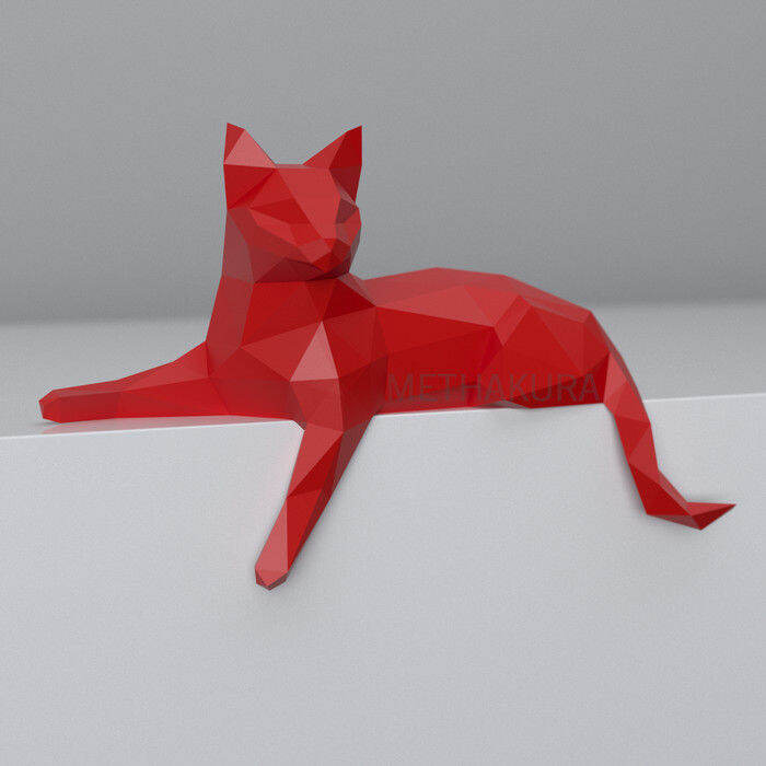 Low Poly Cat Red Papercraft | Lazada Indonesia