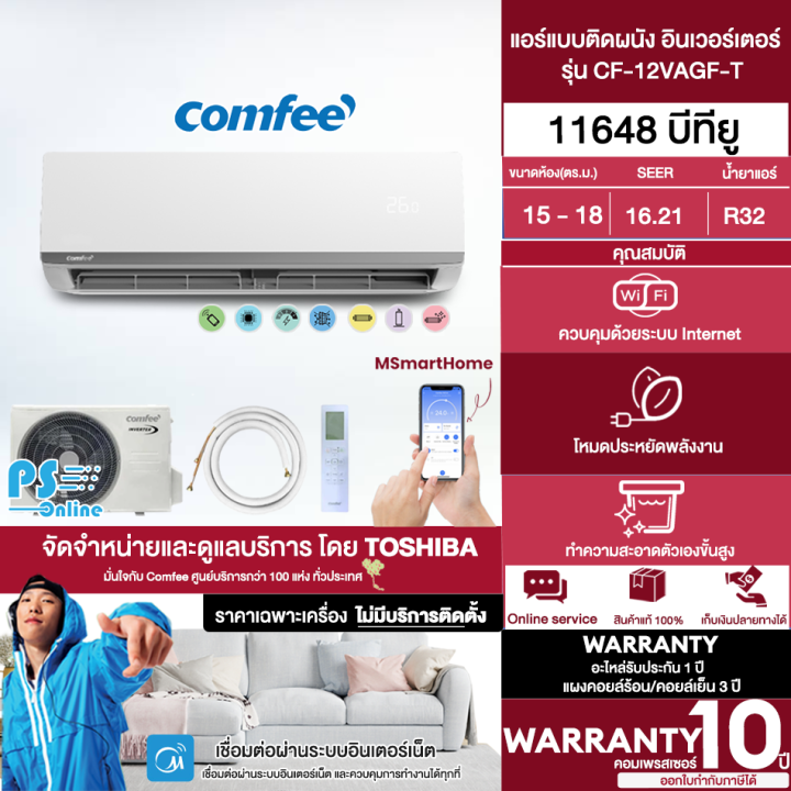 Comfee แอร์ เครื่องปรับอากาศติดผนัง Inverter 11648 BTU WIFI รุ่น CF-12VAGF-T สินค้าแท้ ราคาถูก ...