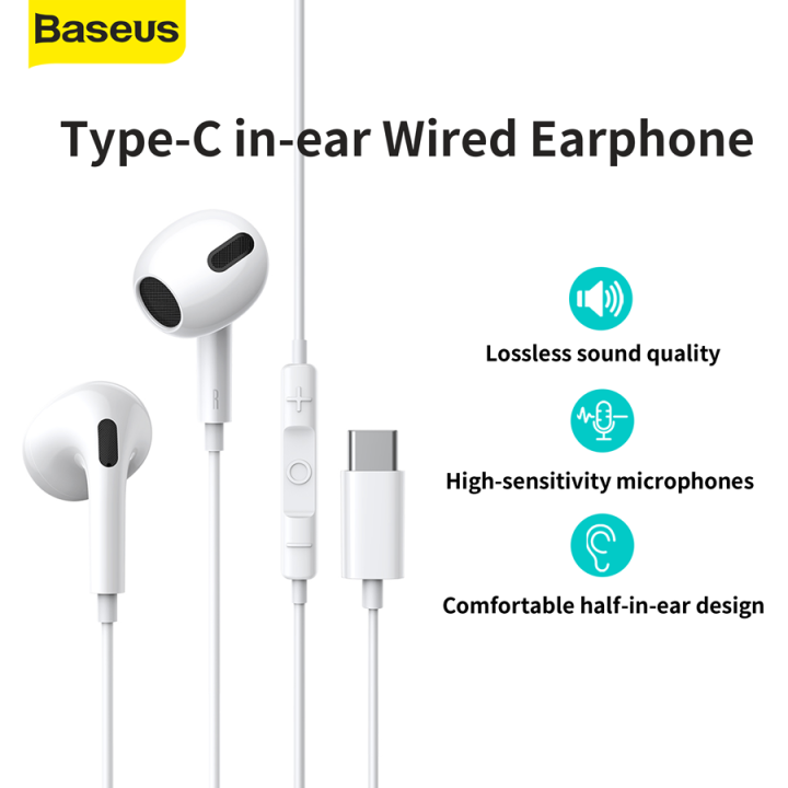 Baseus Original Type C Earphone with Mic Volume Control Wired Earbuds ...