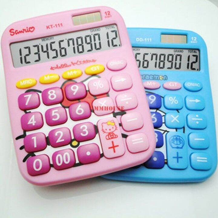 Cute Hello Kitty Doraemon Desktop Solar Dual Power Pink Calculator 12 ...