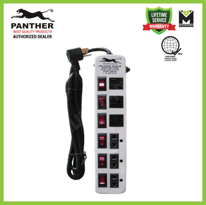 Panther PSP-0818 Panther Individual Switch Extension Cord 6 Gang and 1. ...