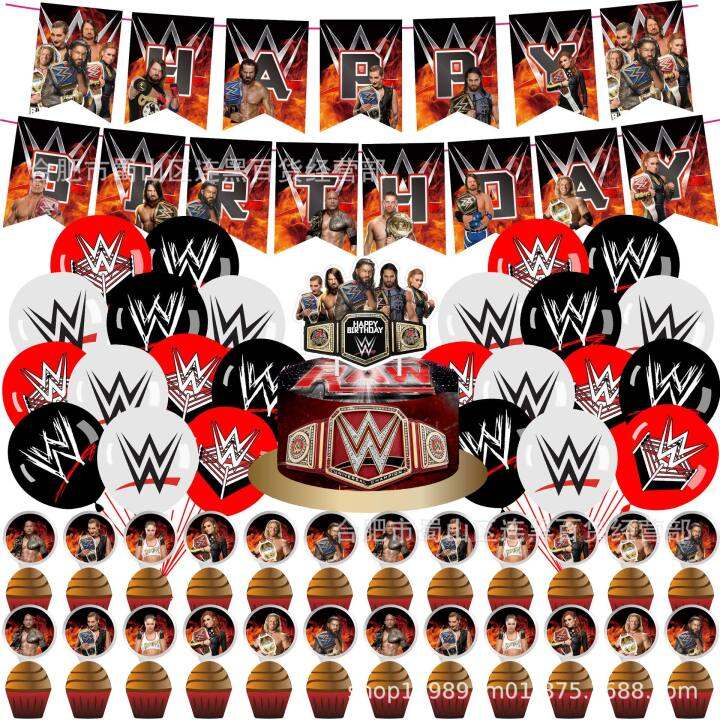 WWE pro-wrestling Theme birthday party decorations banner cake topper ...