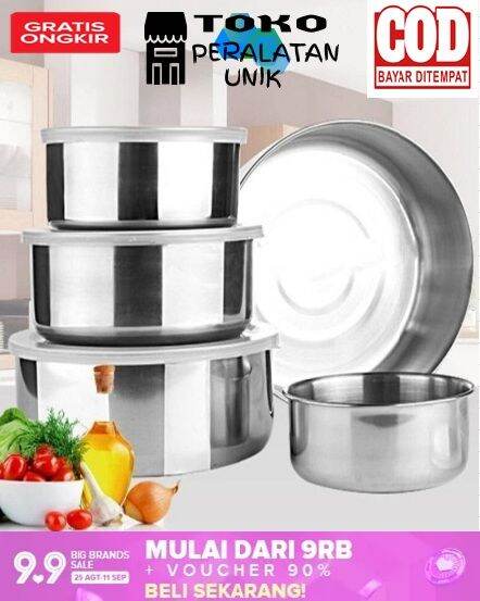 RANTANG STAINLESS STEEL 5 SUSUN TUTUP PLASTIK - rantang susun 5 ...