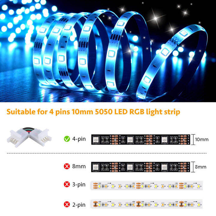 10pcs/pack RGB Right Angle Easy Install 4 Pin 10mm LED Strip Light 5050 ...