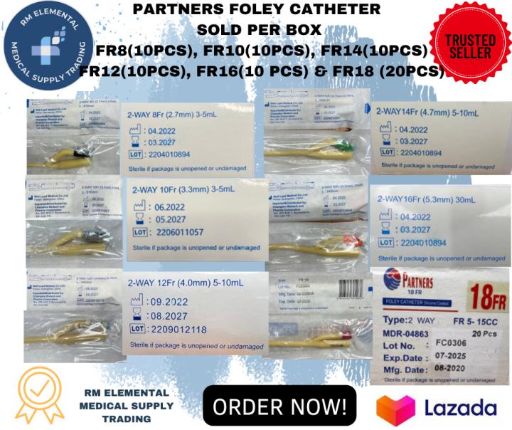 PARTNERS FOLEY CATHETER (10PCS) SOLD PER BOX FR 8 10 12 16 FR18 (20PCS) | Lazada PH