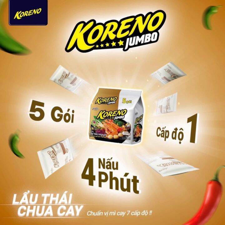 Combo Lốc 5 gói mì Koreno, 74gr/gói. lẩu Thái hương vị chua cay mới ...