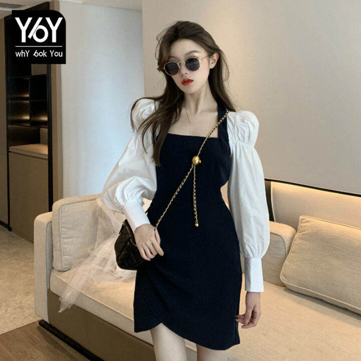 ชุดเดรส Y6Y สำหรับผู้หญิง,เดรสสไตล์ฝรั่งเศสสีดำสไตล์เฮปเบิร์นเนื้อบาง ...