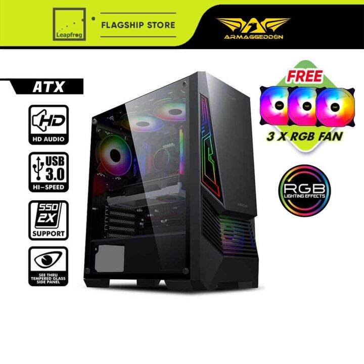 Armaggeddon AERO III ATX Gaming PC Case with Tempered Glass Side Panel ...