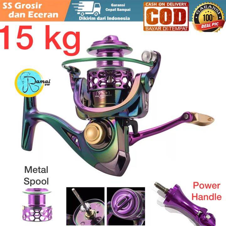 POWER HANDLE REEL GULUNGAN PANCING METAL SPOOL 9+1BB BEARING DRAG UP TO ...