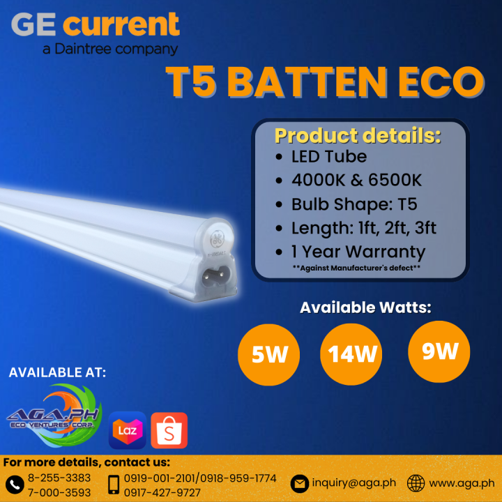 GE Led Lights T5 Batten Eco (4000K & 6500K) 5W, 9W & 14W | Lazada PH