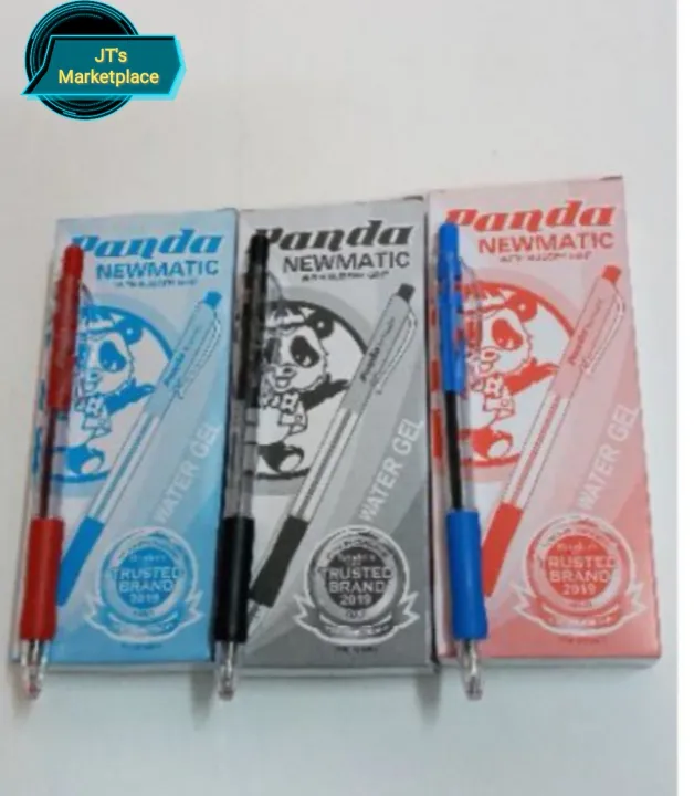 Panda Newmatic Retractable Pen with Rubber Grip (12 pcs) (Black / Blue ...